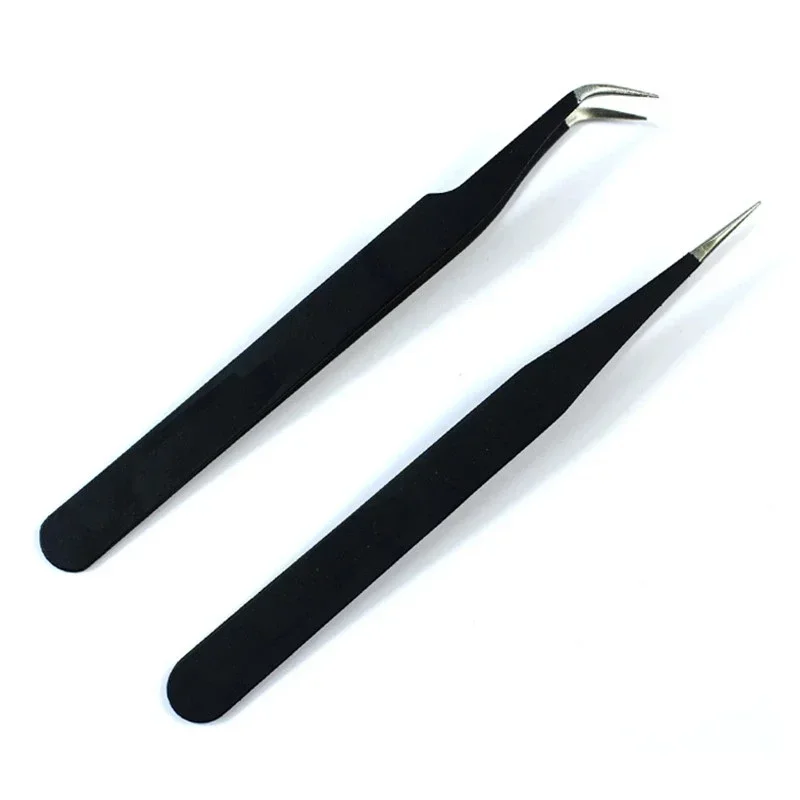 Stainless Steel Colored Straight + Curved Tweezers for Nail Art Sticker ...