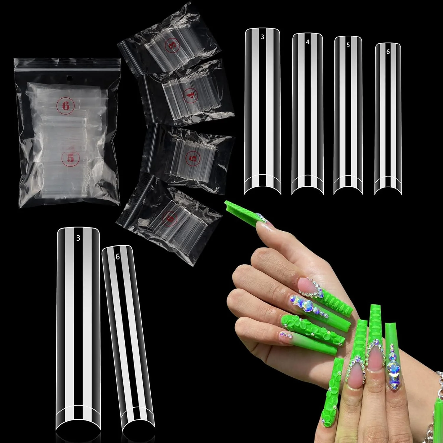 Xxl No C Curve Nail Tips Size 4 5 6 7 Straight Tapered Tip Square Clear ...