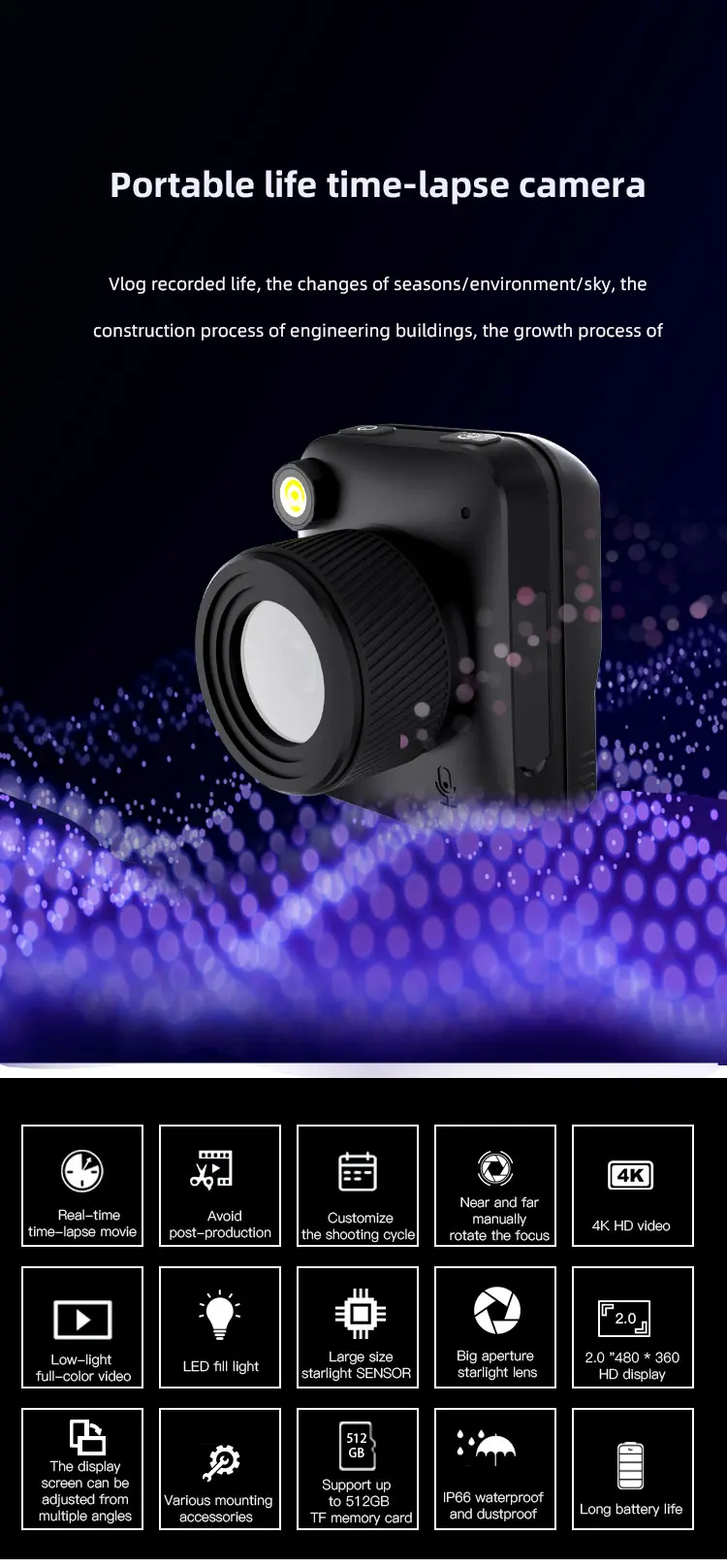 4K 32MP HD Time Lapse Action Digital Camera 2.0'' Rotating Screen IP66 ...
