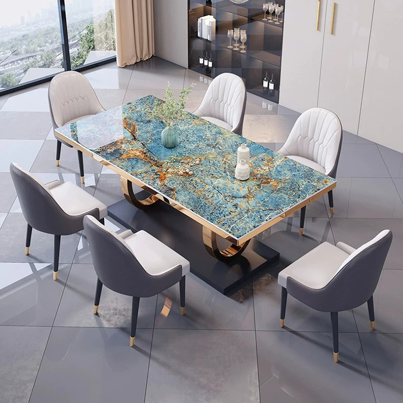 Modern Luxury Rock Plate Dining Table And Chair Combination Nordic ...