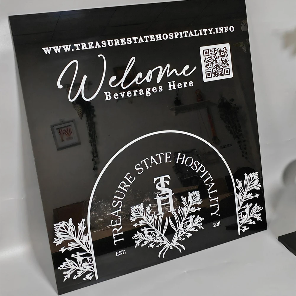 Custom Acrylic Counter QR Code logo Display Welcome Sign Business Card ...