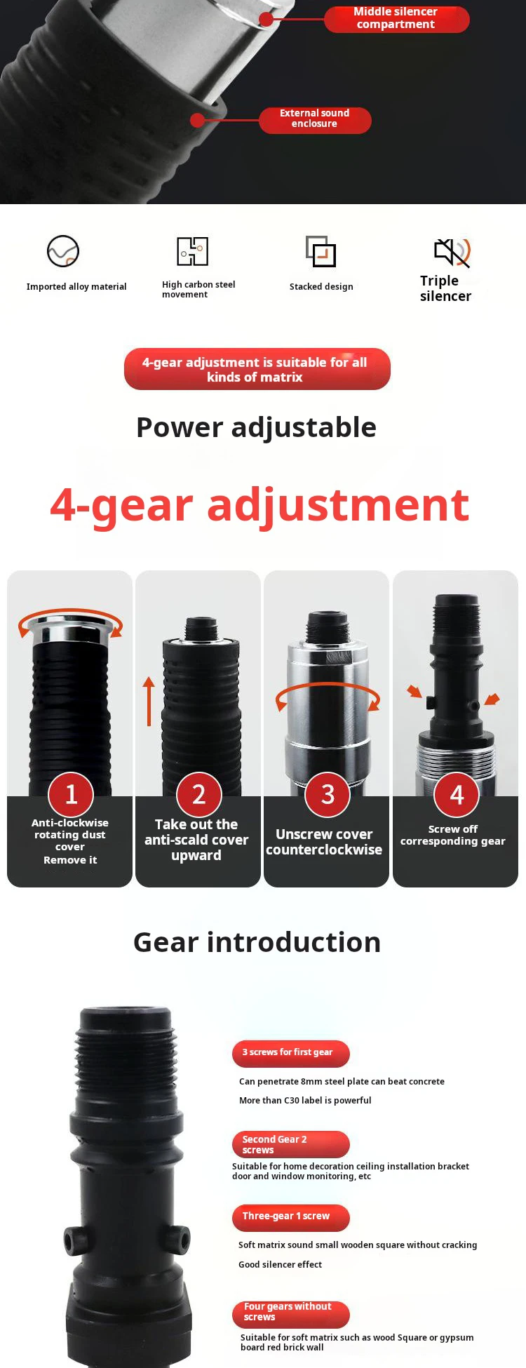 Special Ceiling Nail Gun - Adjustable Power & Silencer