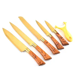 Supply Wood Grain Handle 2cr13 Blade Knife Set Steel Titanium Kitchen ...