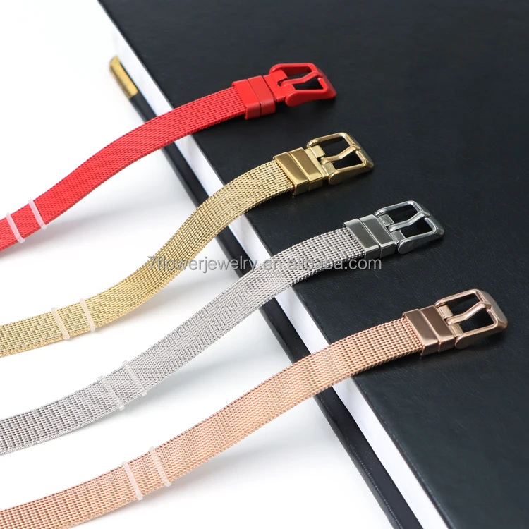 Slide Bracelet 8mm 10mm Stainless Steel Mesh Adjustable Wristband ...