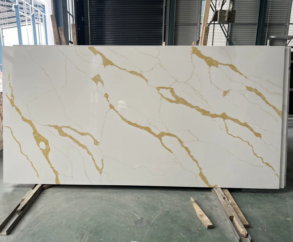 Custom Waterproof Calacatta White Surface Quartz Artificial Stone Slab ...