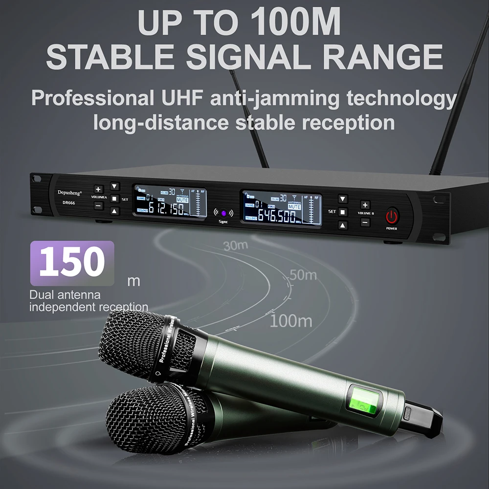 Depusheng DR666 - Professional UHF Dual Channel Microphone