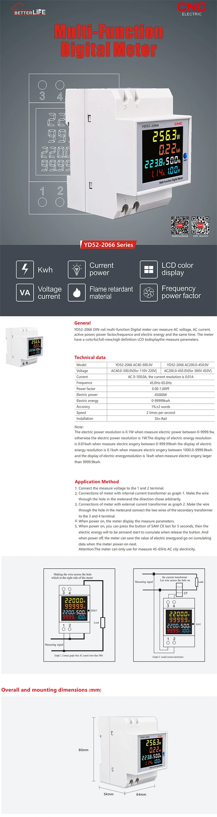 High-Resolution YD52-2066 100A 45000W AC Digital Meter for Frequency ...