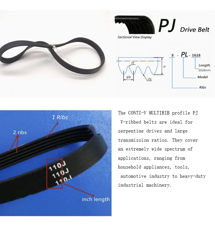SOLID Ribbed v Belt 3PJ316 Roller Conveyor Belt Rubber Black for ...