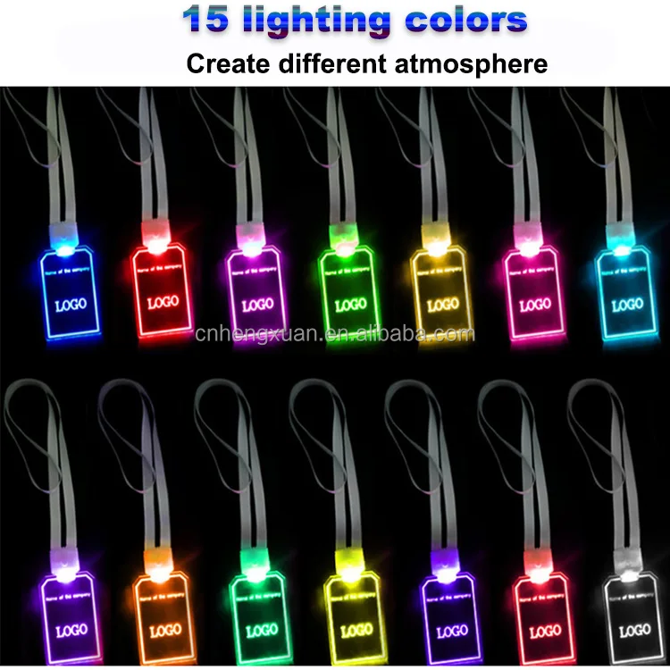 2024 LED ID Card Acrylic Light up Flashing Neck Lanyard 15 Colors LED ...