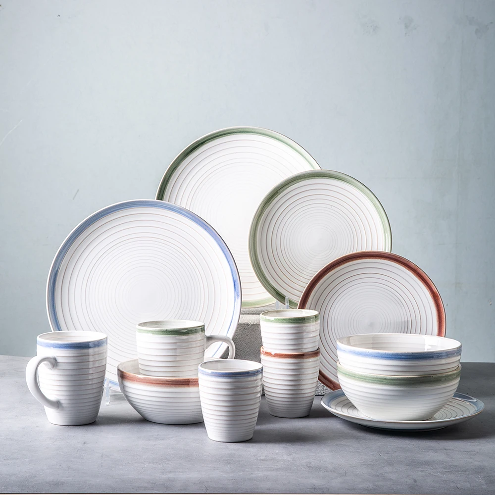 Nordic Color Glazed Stoneware Dinner Set Modern Ceramic 16 Piece ...