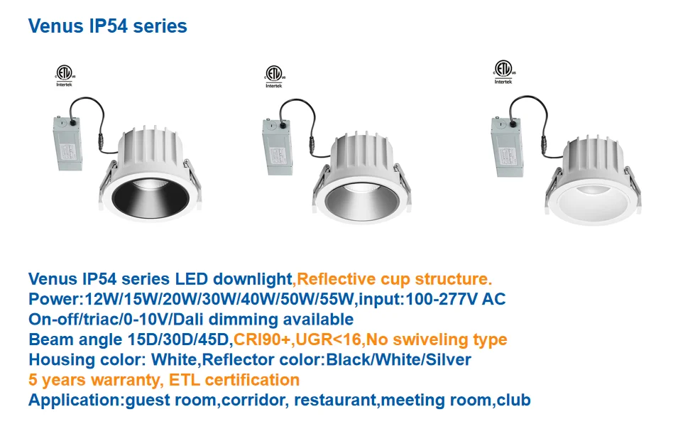 Ip54 Led Ceiling Downlight Fixture 15w 20w 30w 40w 50w Aluminium ...