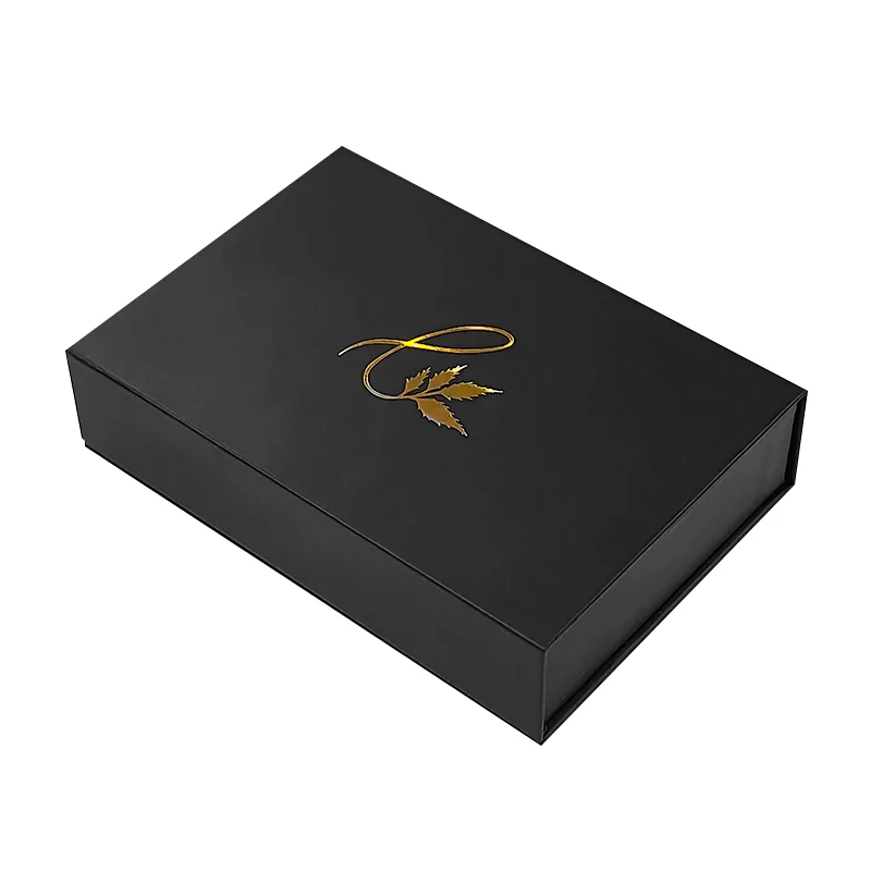 Custom Black Matte Stamped Gold Logo Magnetic Gift Jewelry Paper Box ...