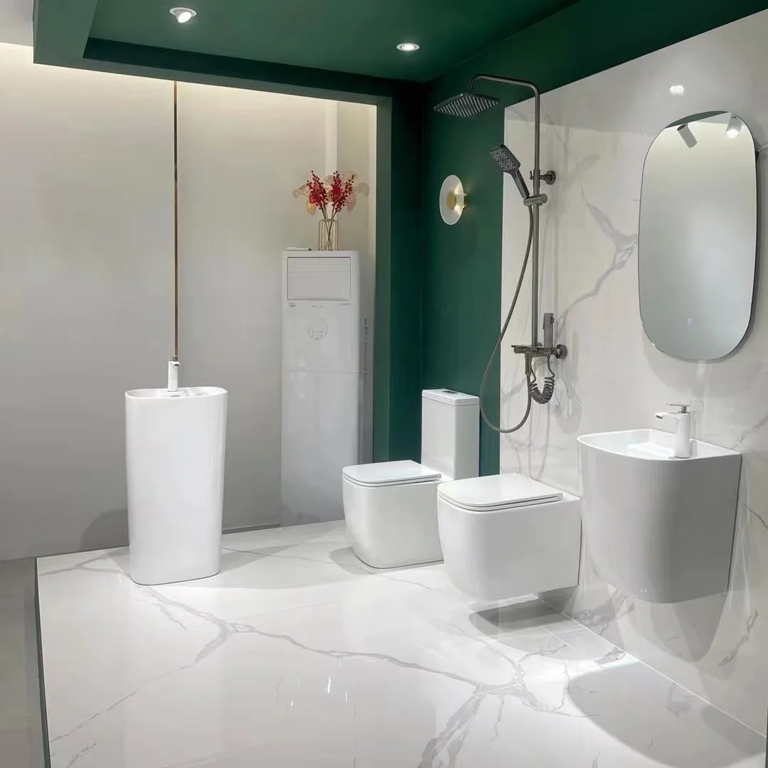 Modern Lavatory Square Pillar Gold Line White Ceramic Bathroom Sink One ...