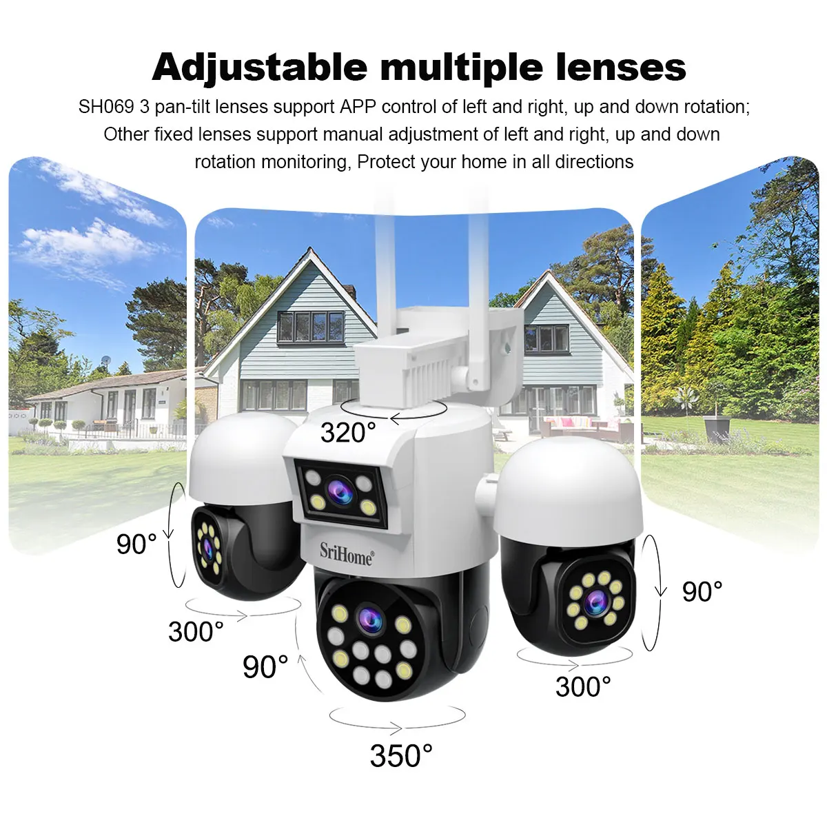 Srihome 8MP Quad-Lens Camera with Human Detection & Zoom