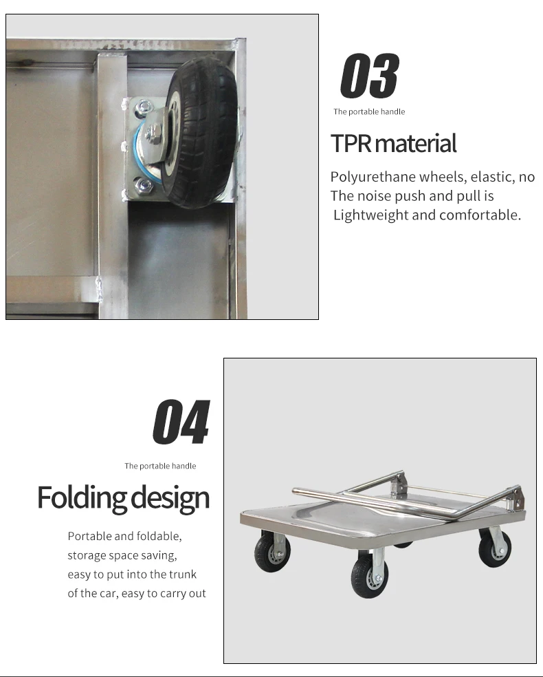 Sus 304 Stainless Steel Trolley Flatbed Trailer Heavy Rubber Wheel ...