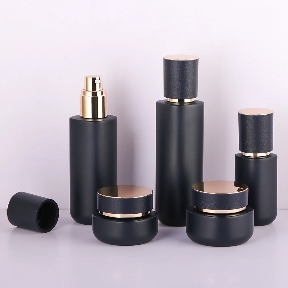 Luxury Black Empty Glass Set Packaging Skincare Lotion Cream Container Cosmetic Perfume Bottle ...