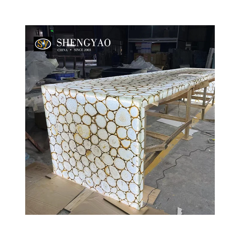 Custom White Translucent Stone Bar Counter Agate Crystal Gemstone ...
