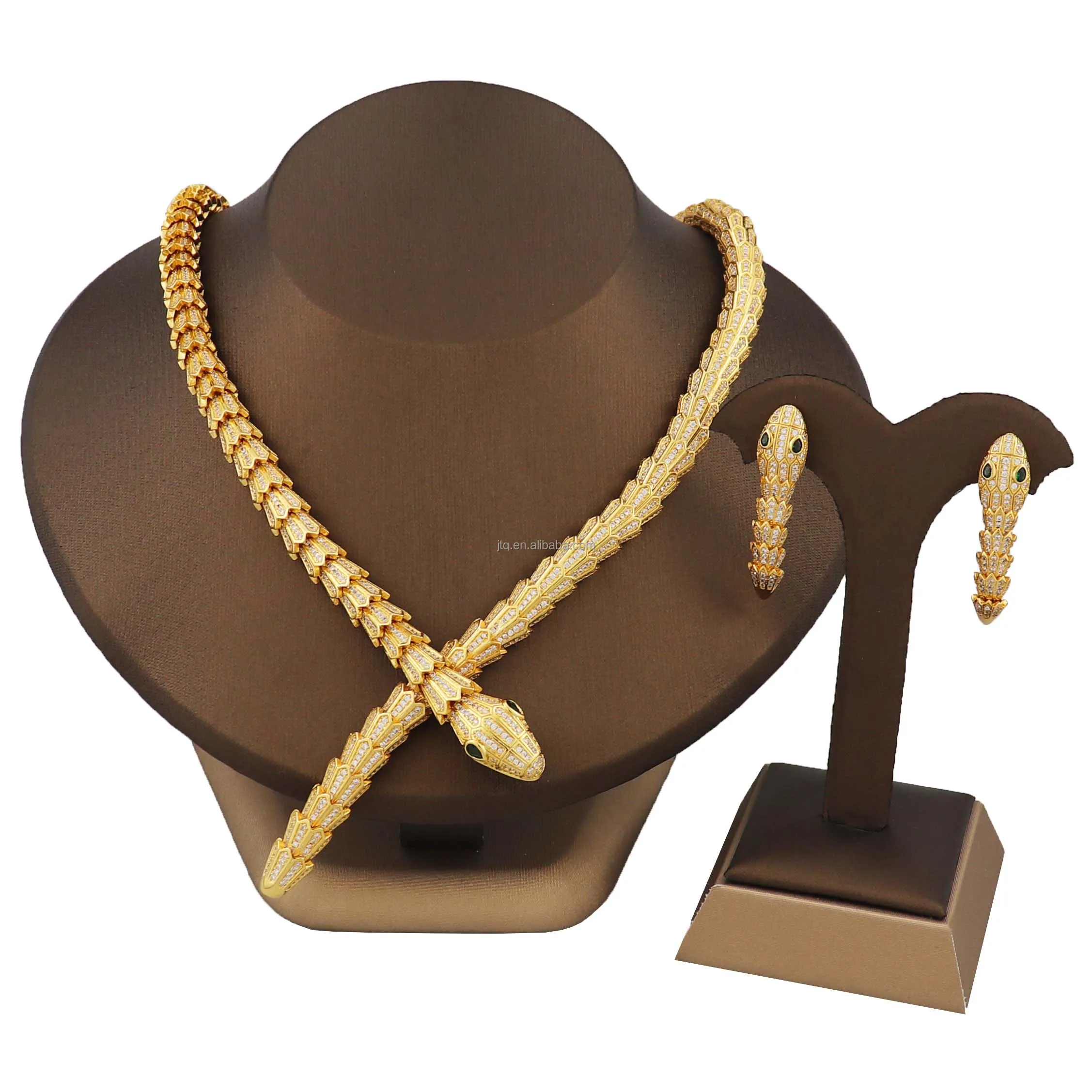Luxury Gold Plated Snake Necklace and Earring Sets with Zirconia ...