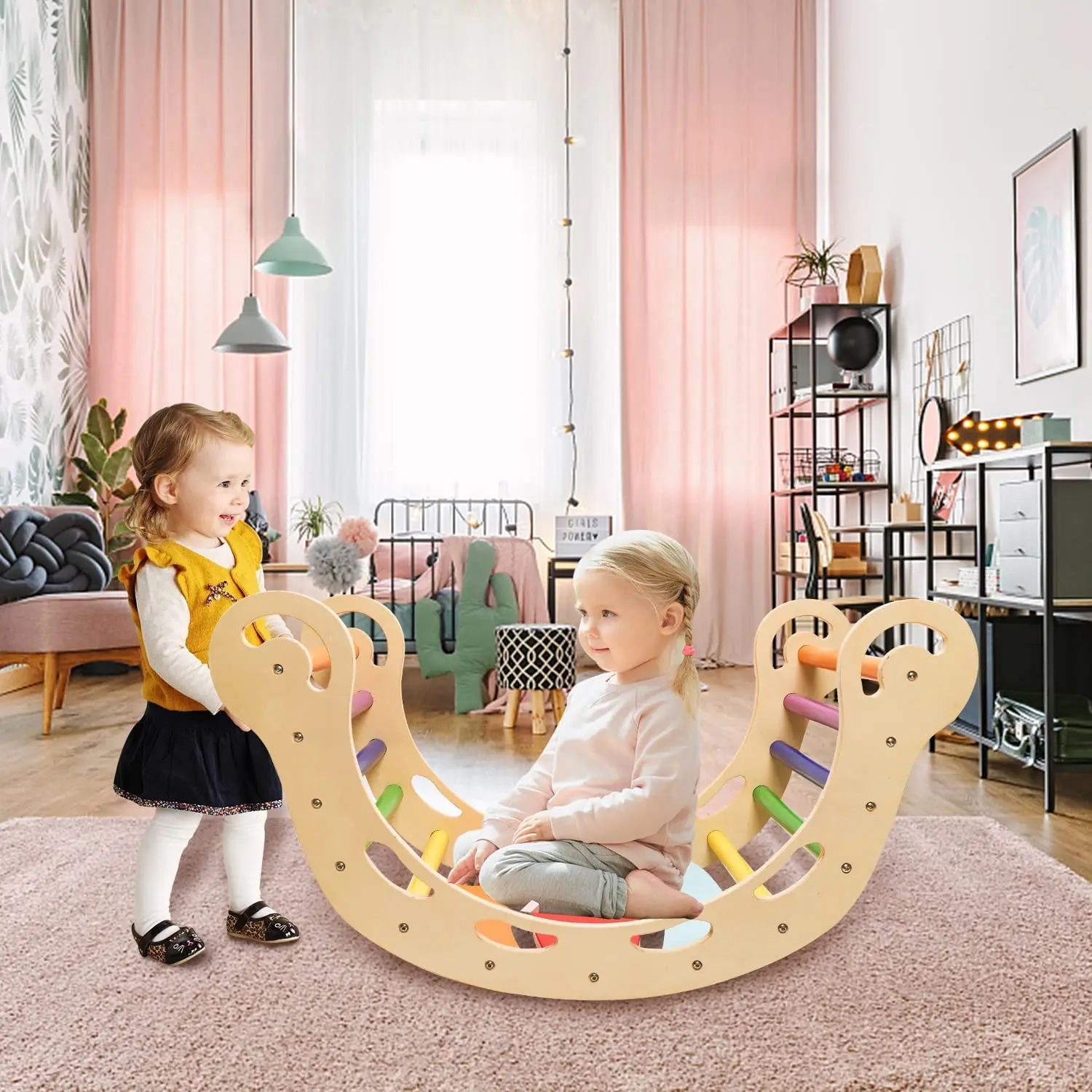 LM KIDS Wooden Climbing Arch Ladder Triangle Climber & Ramp Climbing ...