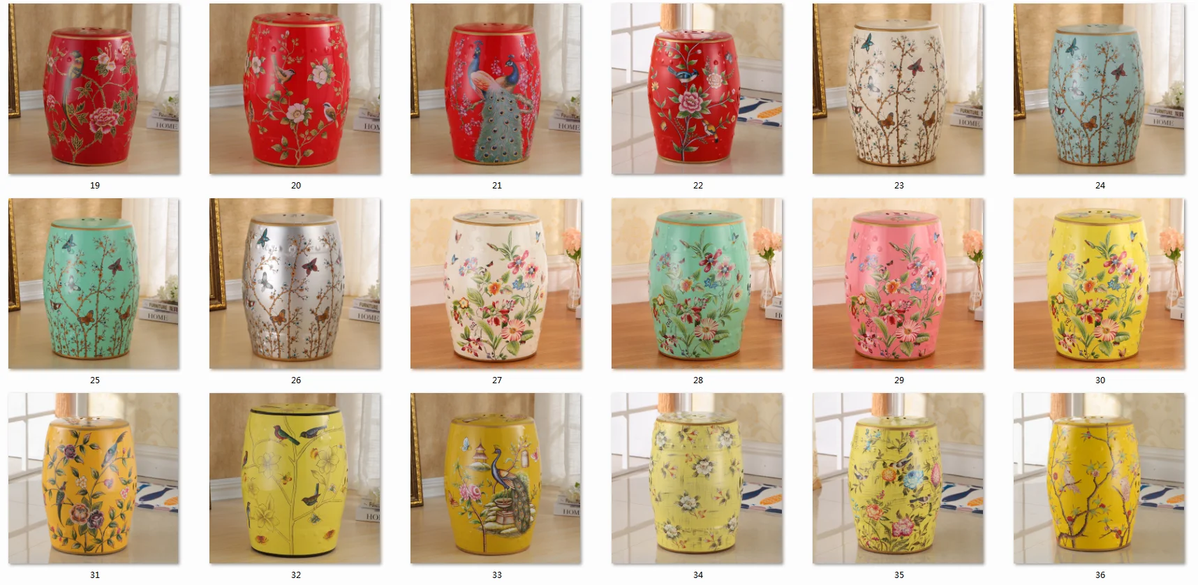 Traditional Chinese Design Floral Drum Ceramic Stool - Hand Painted ...