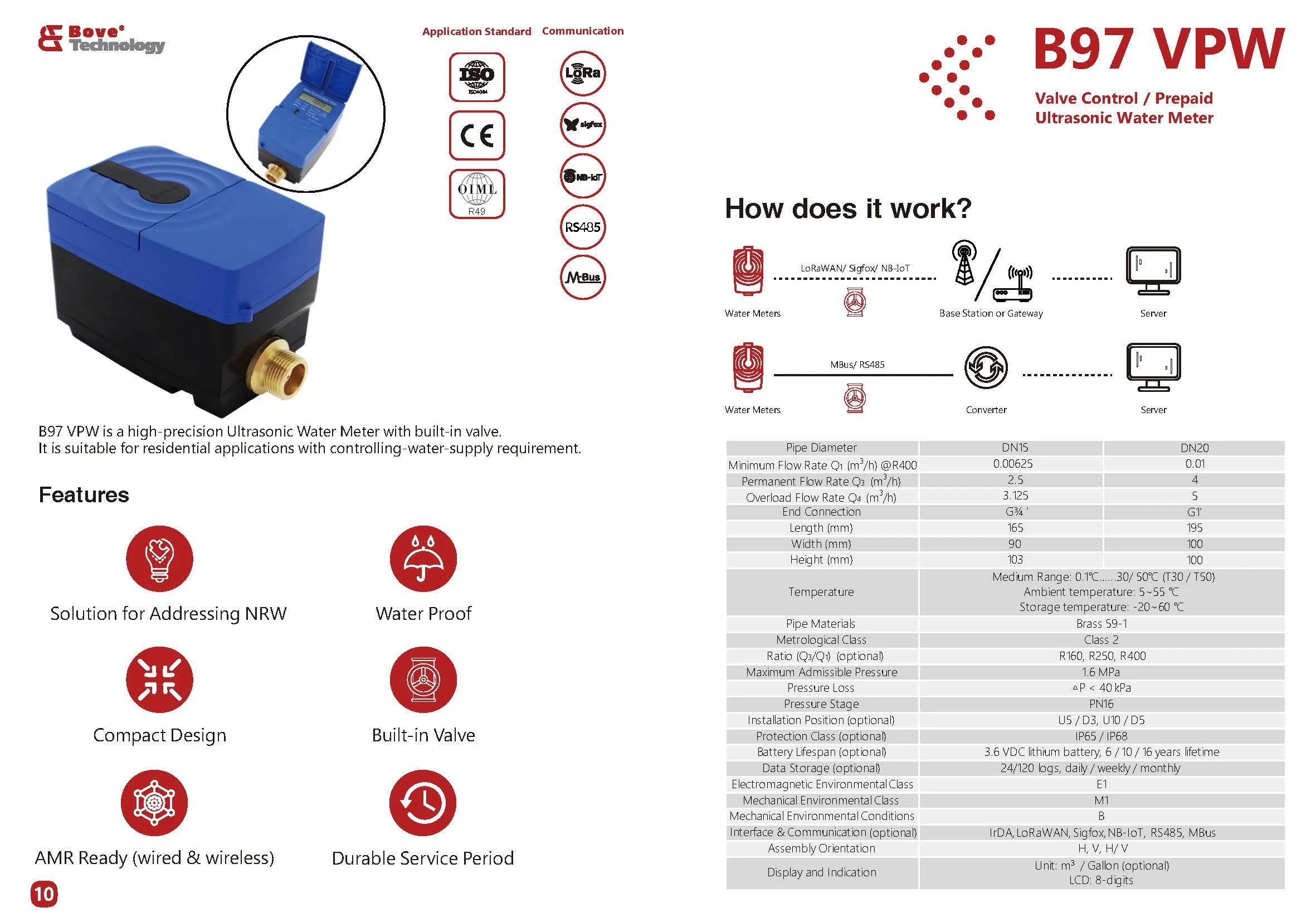 B97 Vpw Ultrasonic Smart Lorawan Prepaid Valve Control Mbus Rs485 Water ...
