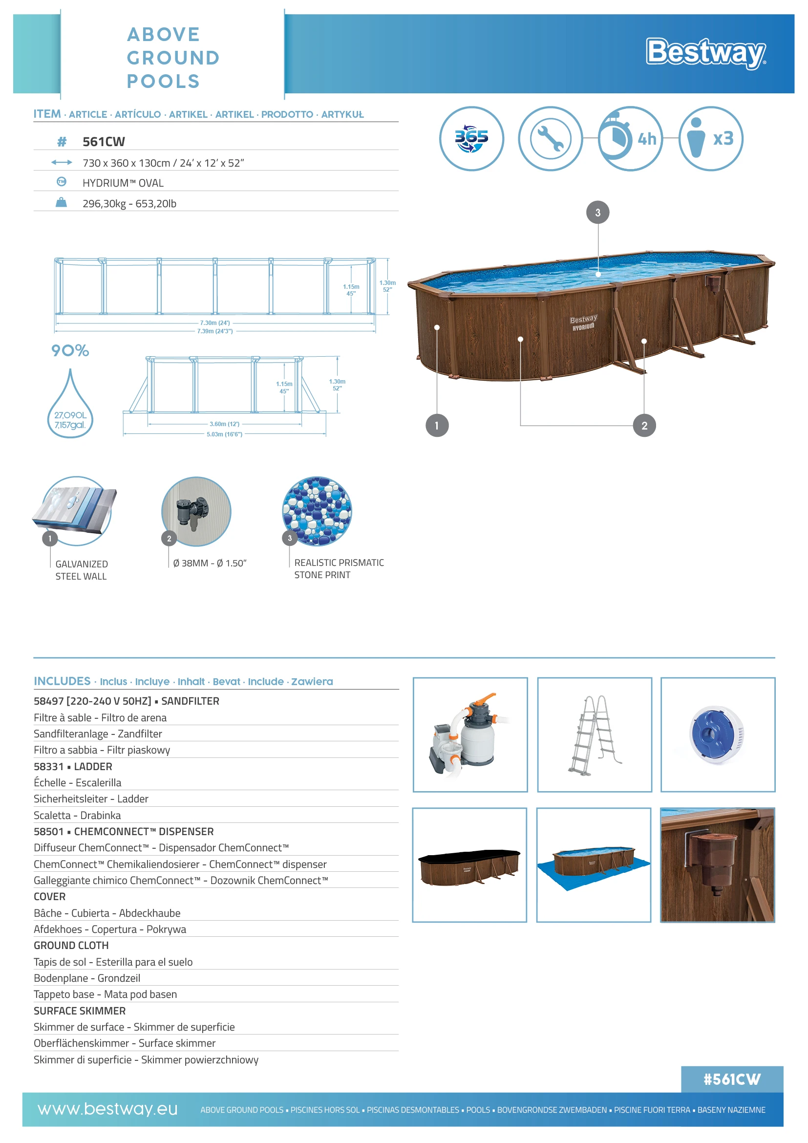 Bestway 561cw Piscina Estructural Wood Grain Oval Stainless Steel Wall ...
