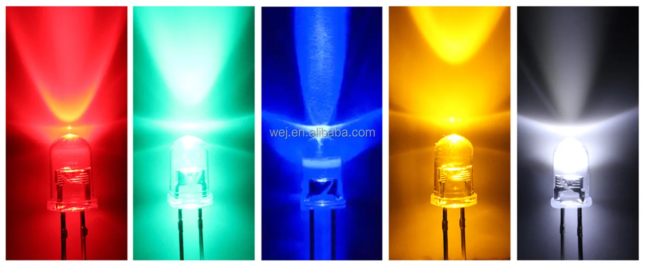 High Brightness 5mm LED Diodes - White, Yellow, Green, Blue, Red