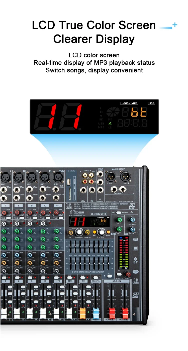 8 Channels Mixer Console With Digital Reverb Effect Bluetooth Usb High ...