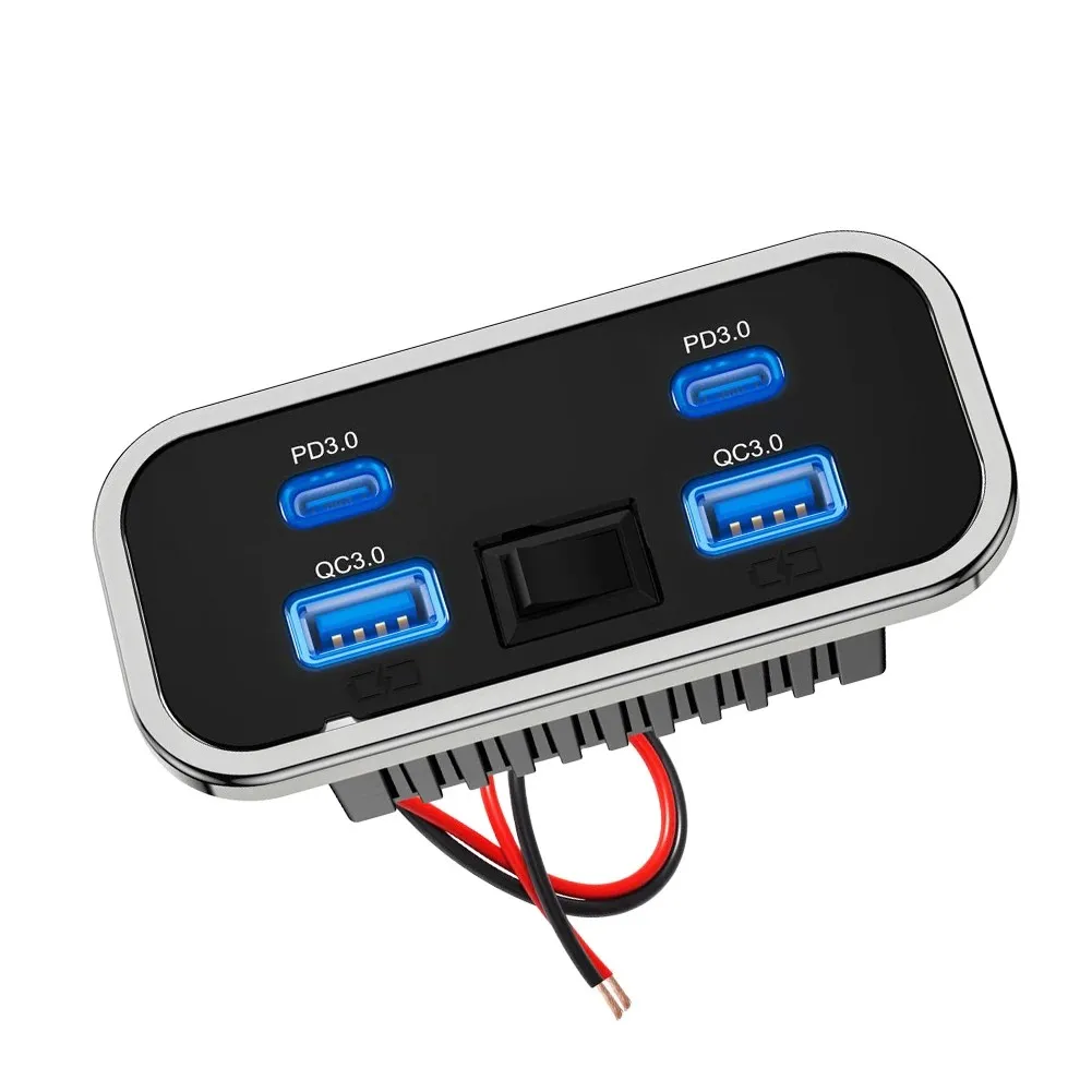Portable RV Car Charger 4 Ports Dual PD3.0 Type-C & QC3.0 Quick Charge ...