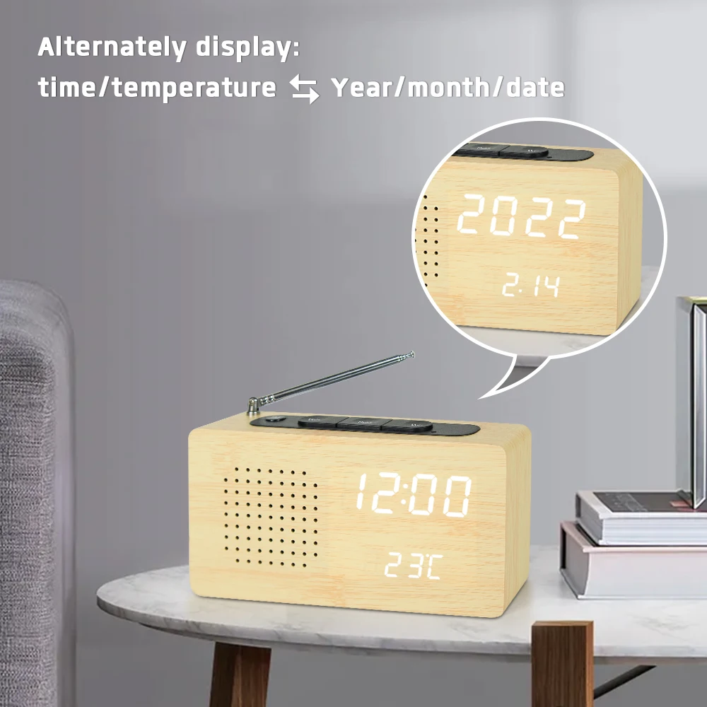 Japanese Style Bamboo/wooden Led Clock With Fm Radio - Buy Wooden Led ...