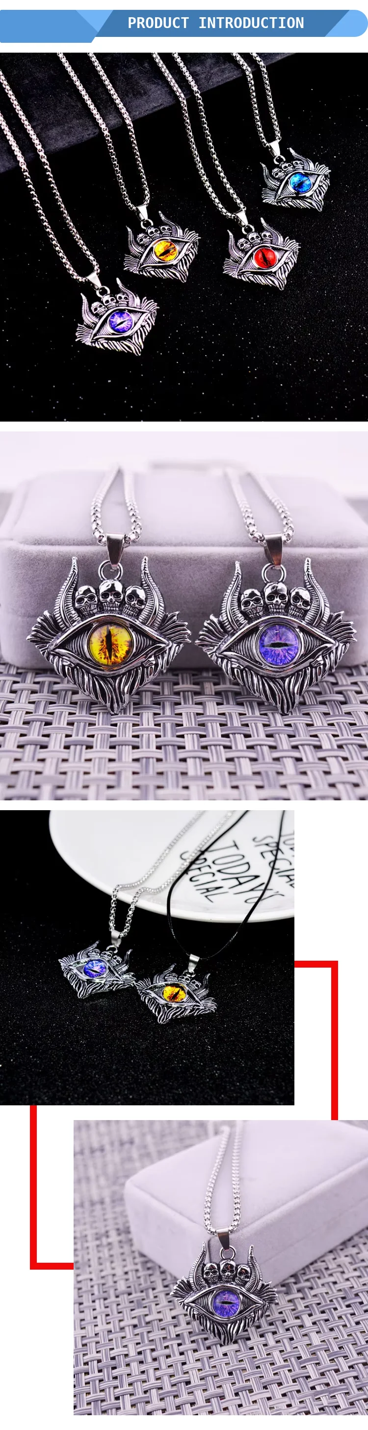 Gothic Viking Devil Eye Necklace Cow Head Pendant Necklace Stainless ...