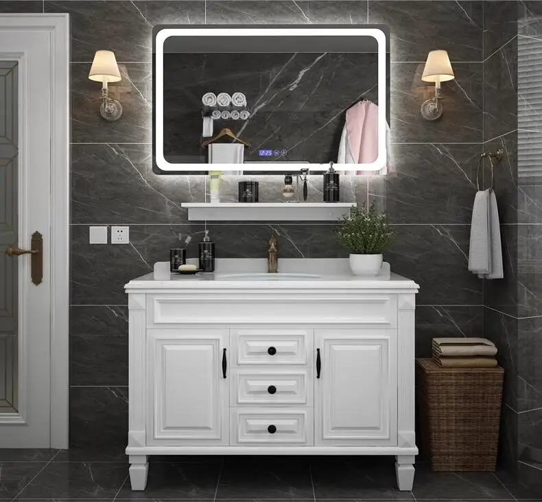 Modern Wood Veneer Korean Hotel Bathroom Vanity Floor Standing for ...