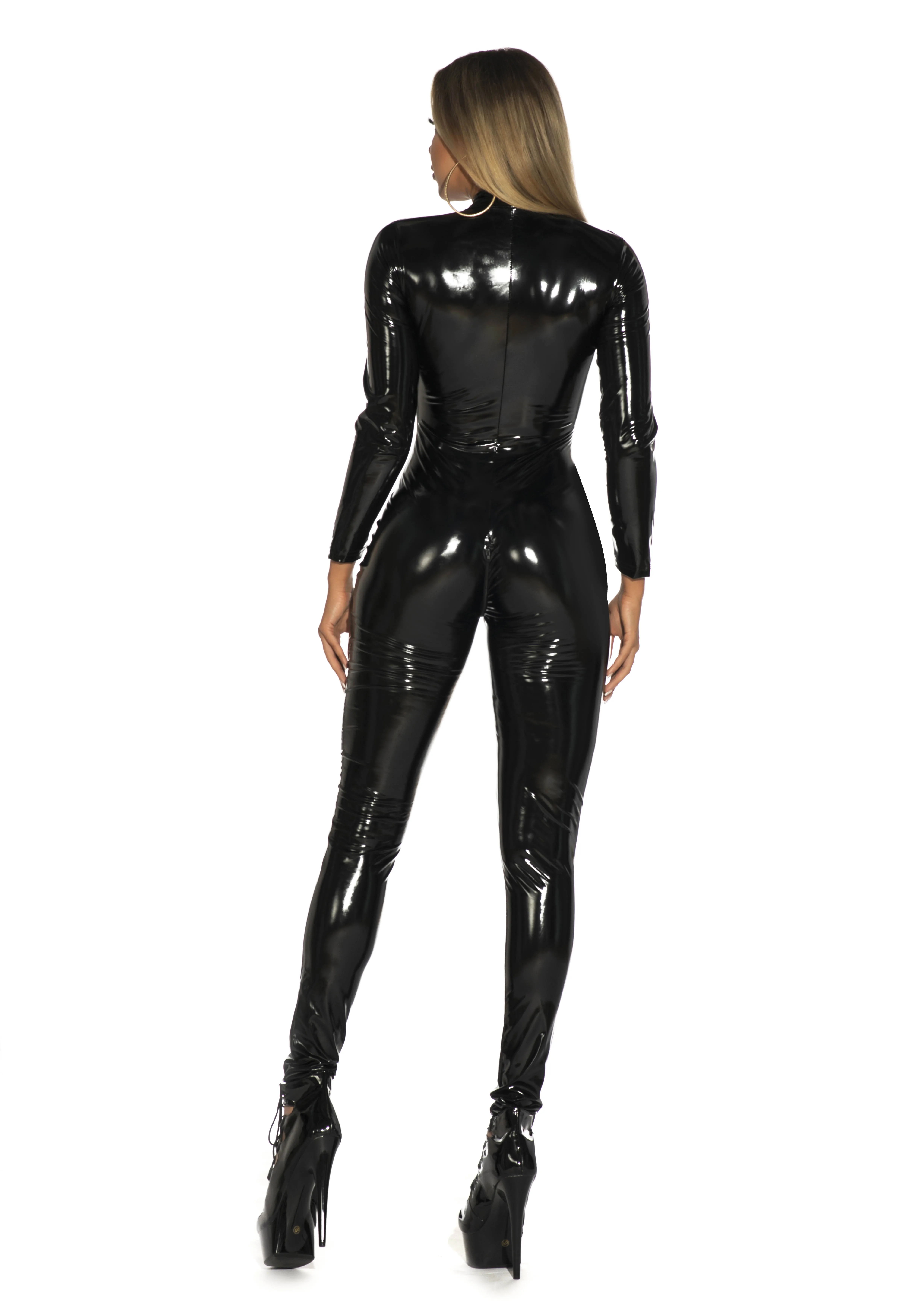 Black Wetlook Pvc Bodysuit Sexy Bodycon Erotic Open Crotch Clubwear ...