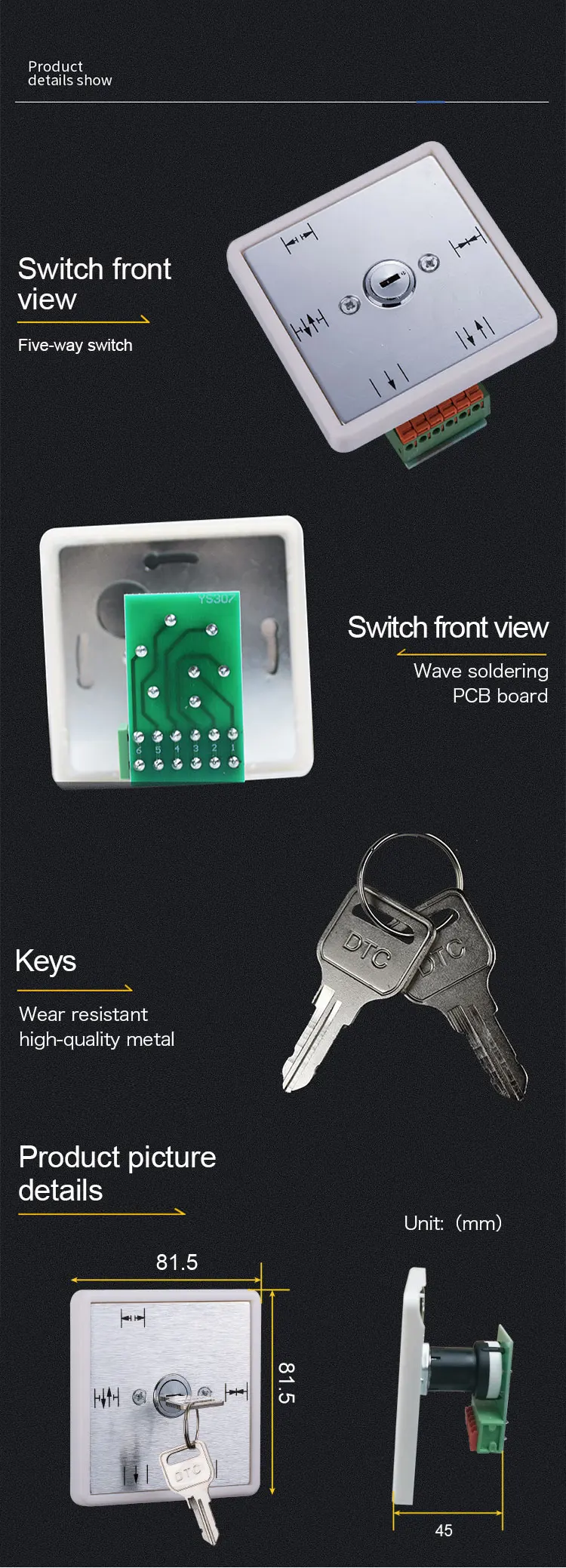 Doortec Fc02a Square Five Function Selector Automatic Door Key Switch For Automatic Glass Door ...