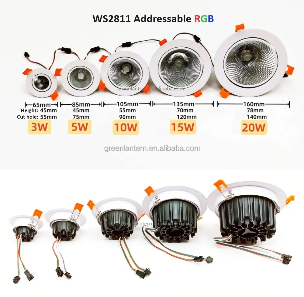 24V WS2811 IC Pixel Addressable RGB LED Spot Light 3/5/10/15/20W ...