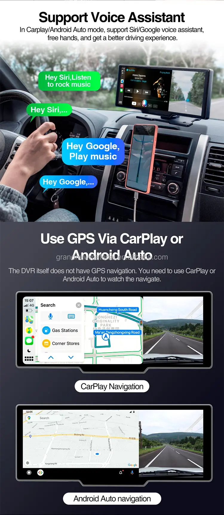 Grandnavi Wireless Carplay Monitor Support Rear Camera Wireless Android ...