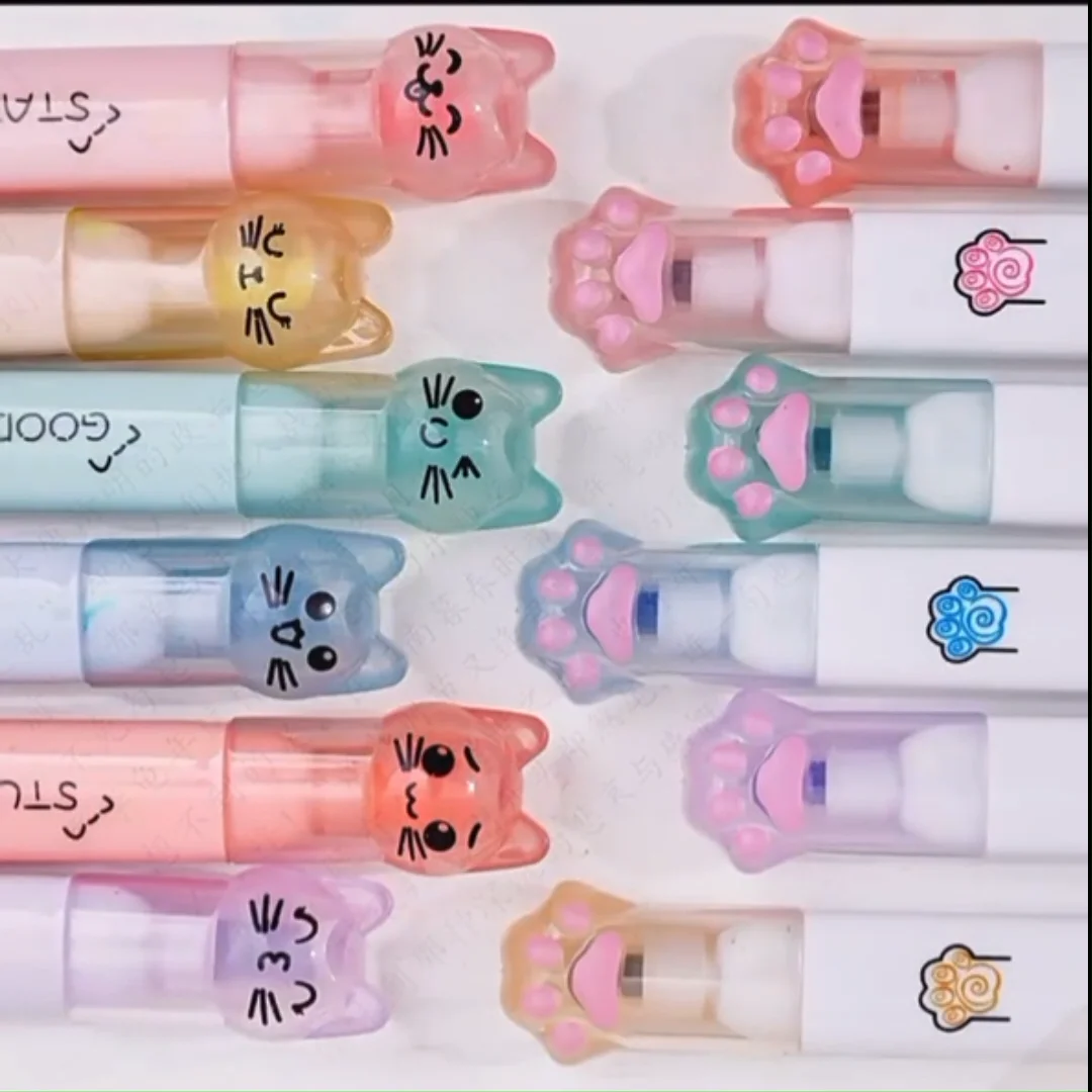 Cartoon Cat Marker Pen Kawaii Highlighters Office Stationery Colored ...