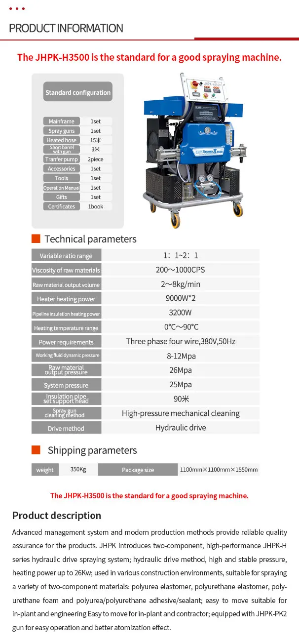 Jhpk-h3500 Hydraulic Polyurethane & Polyurea Spray Machine Poliuretane ...