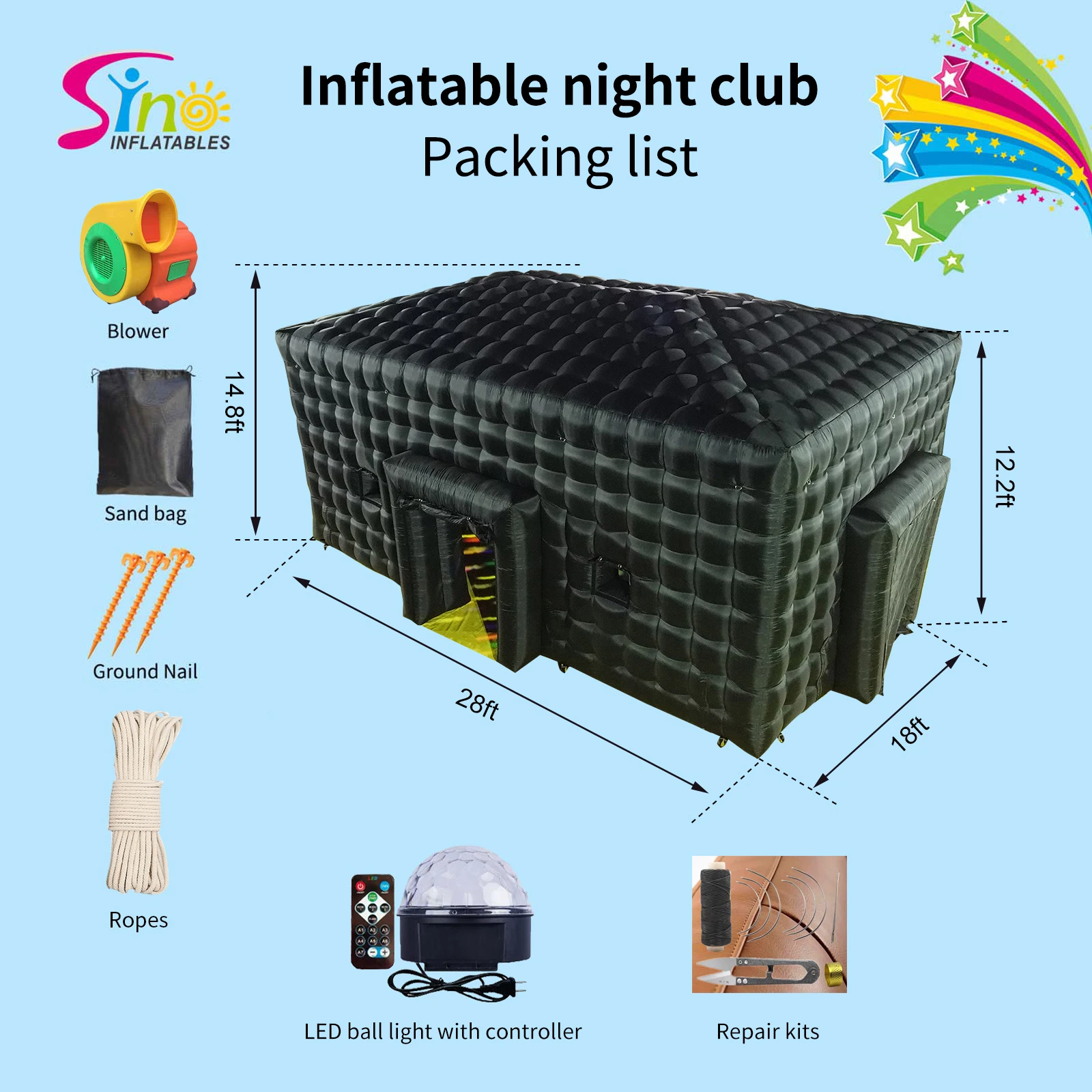28x18ft Large Black Blow up Inflatable Nightclub for Events