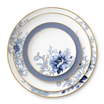 Jk Ceramic Blue Italian Style Gold Plated Dinnerware Collection For ...