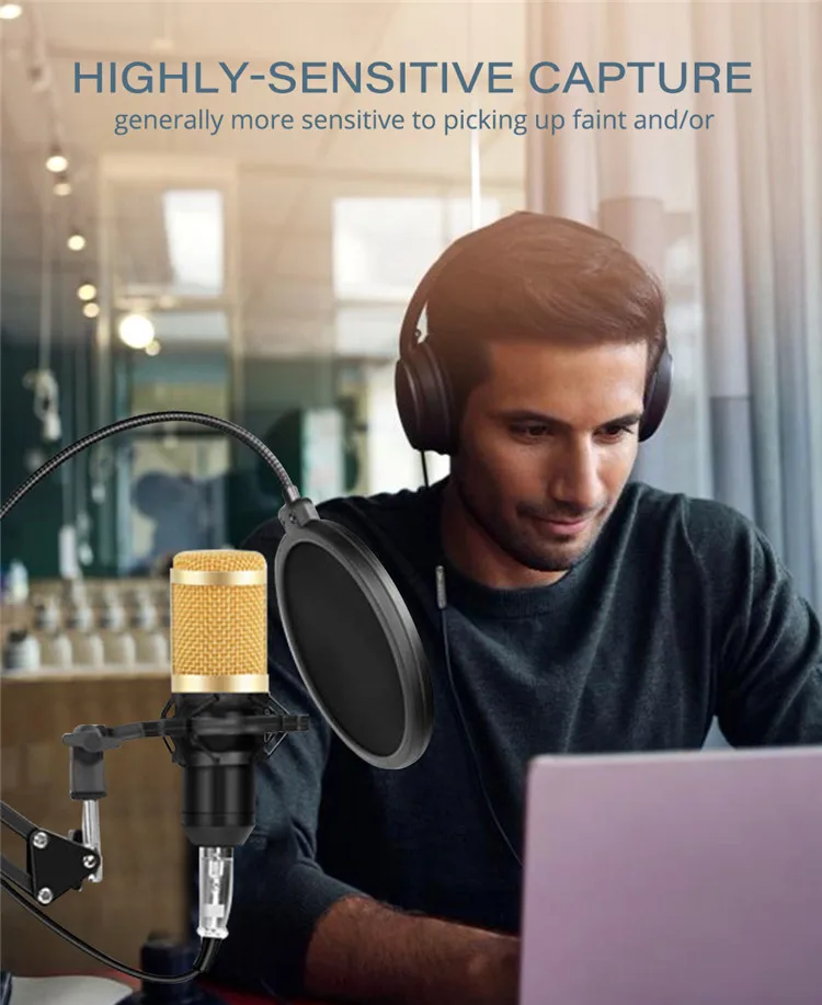 BM800 Studio Condenser Microphone Bundle V8 Sound Card Set for Webcast Live Studio Recording ...