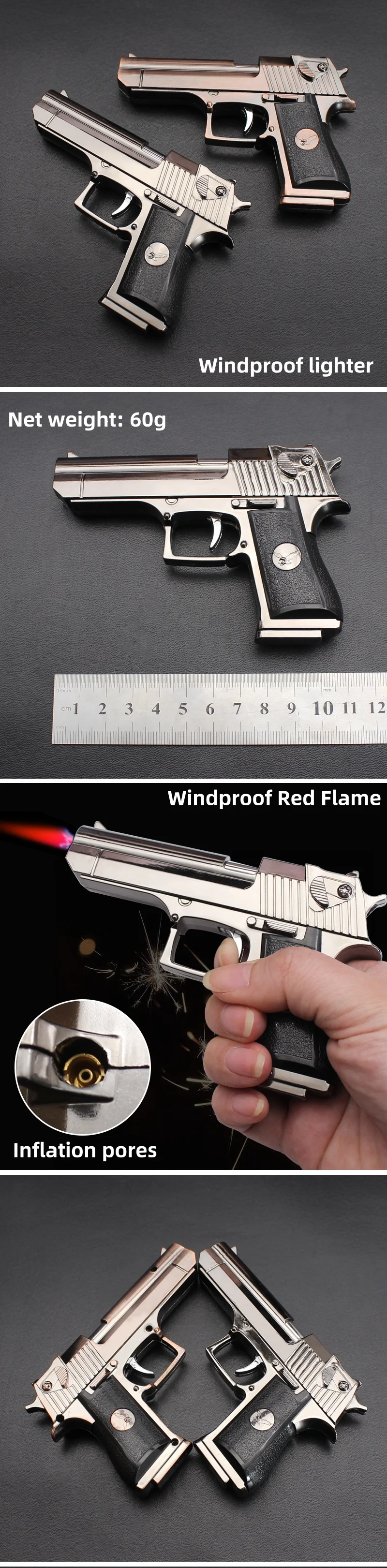 Hot Saling Desert Eagle Beretta Gun Pistol Lighter Red Flame Lighter ...