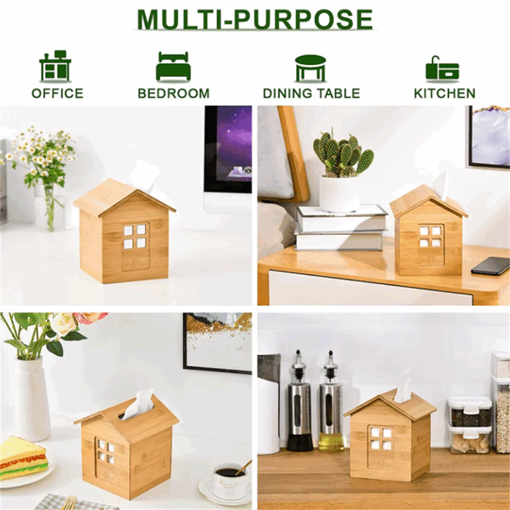 Tissue Box Cover Square Bamboo Farmhouse Tissue Holder For Bathroom ...