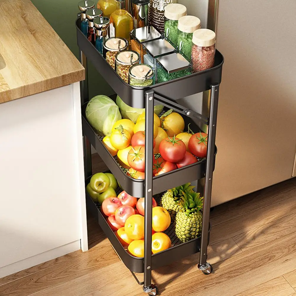 Mult-function Metal 3 Tier Rolling Storage Cart With Storage Holder ...