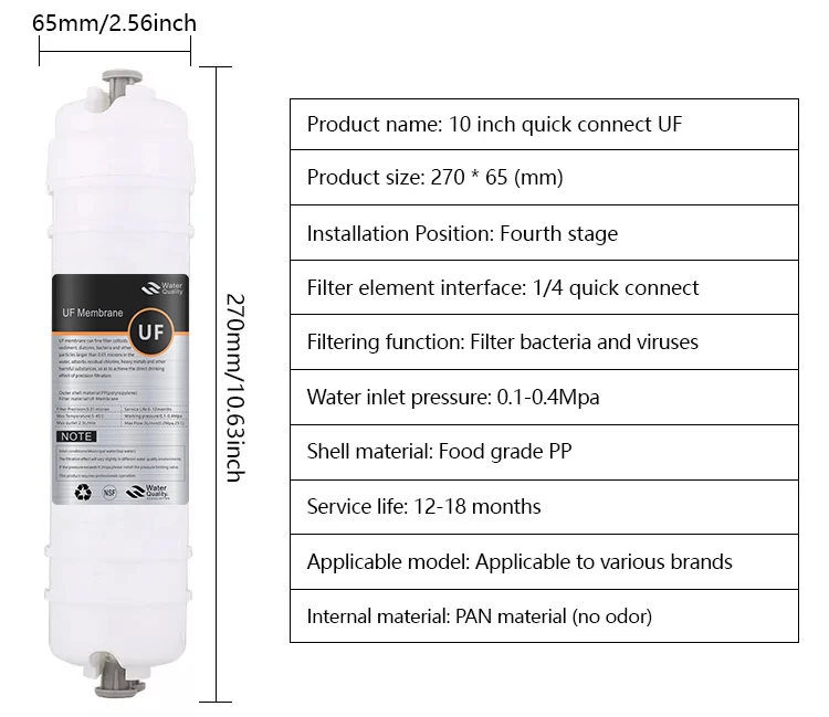 Inline 10 Inch Quick Connect PP UDF CTO UF T33 Water Filter Cartridge ...