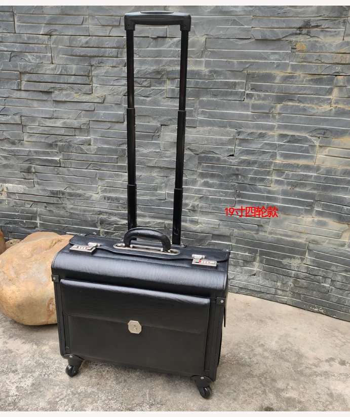 New Design PU Portable Pilot Trolley Bag Carry on Boarding Pilot ...