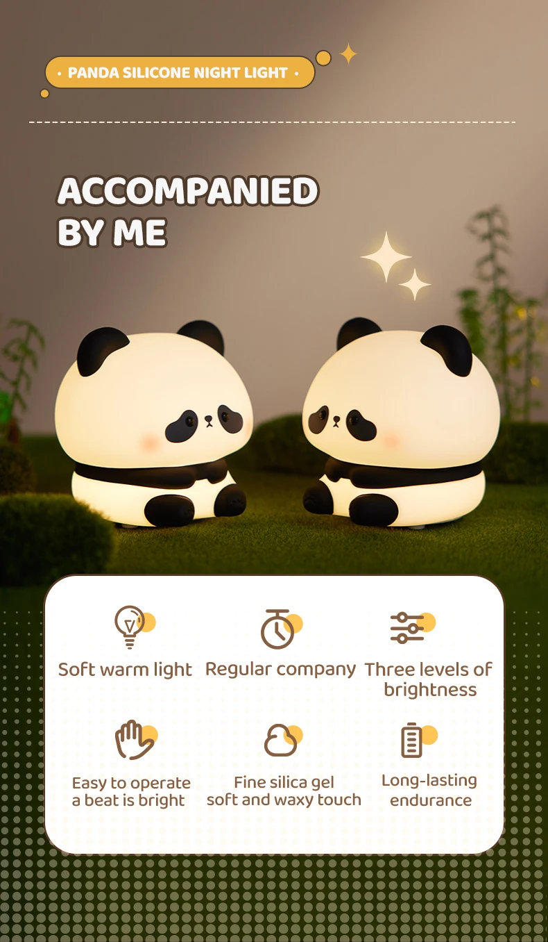 Baby Night Light Silicone - Cute Panda Lamp with Touch Sensor