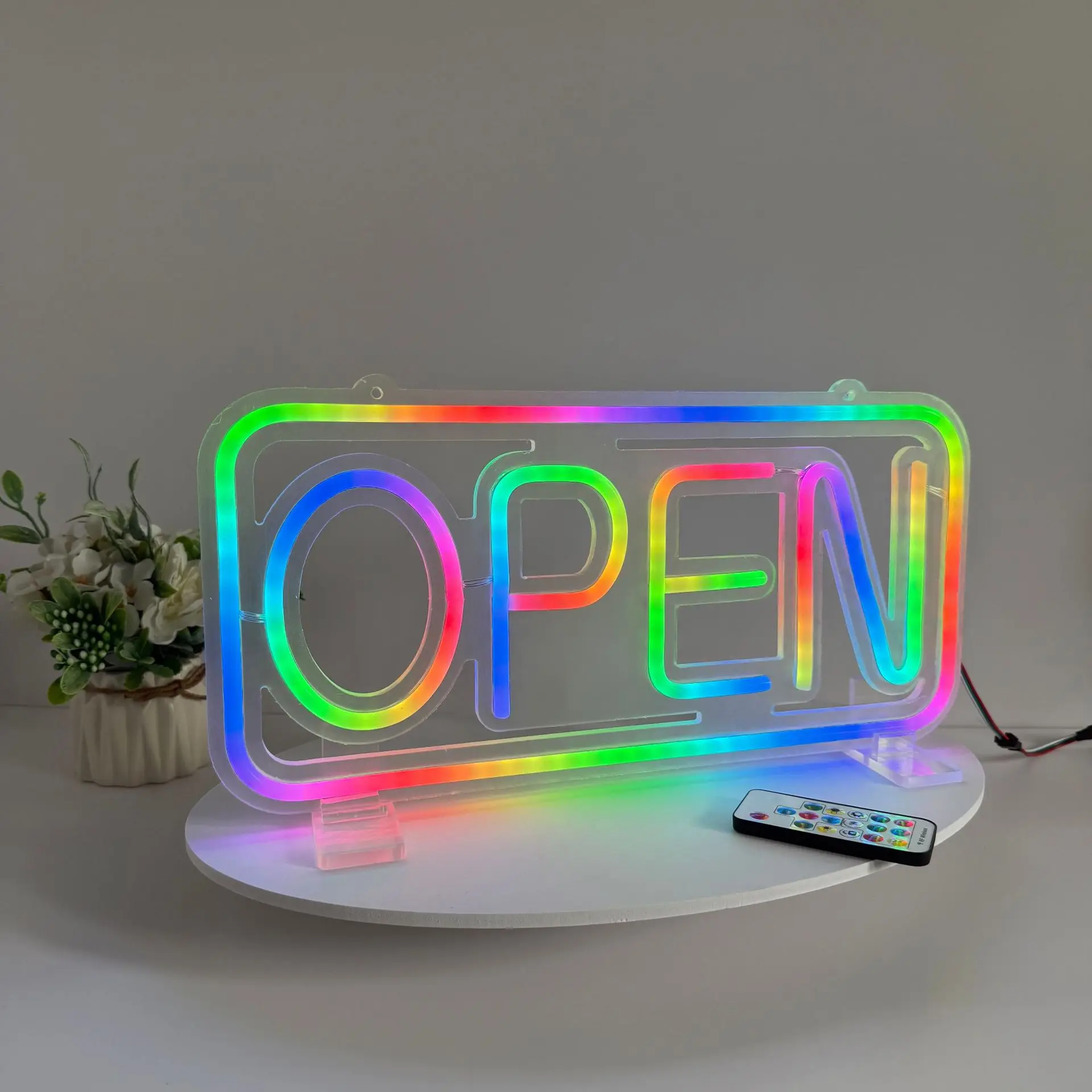 Remote Adjustable Rgb Led Open Neon Sign Brightness And Speed For ...