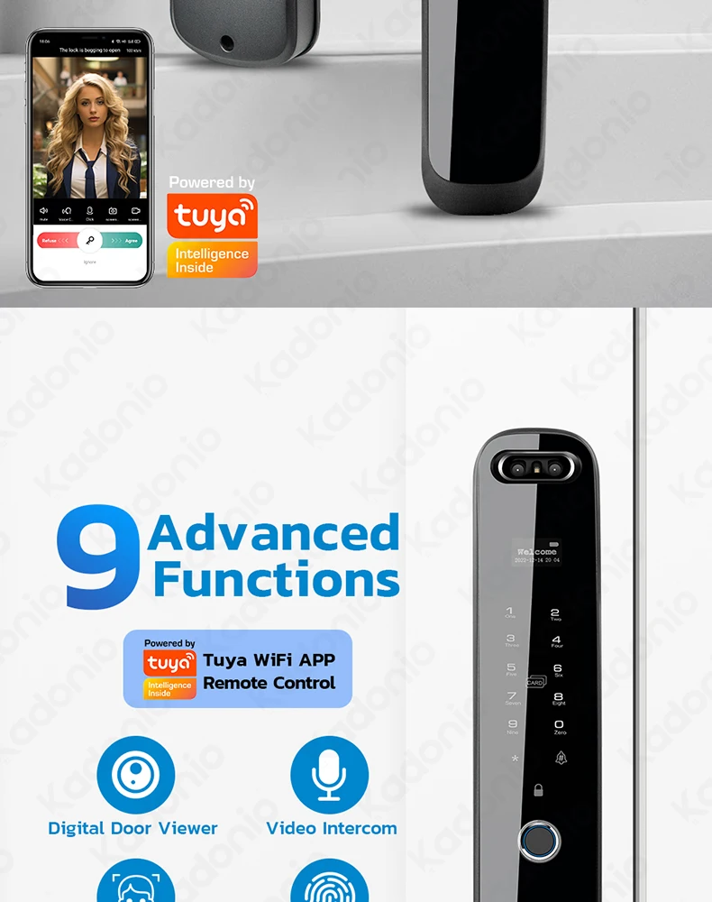 Kadonio Smart Door Lock With Electronic Keypad Nfc 3d Face Recognition ...
