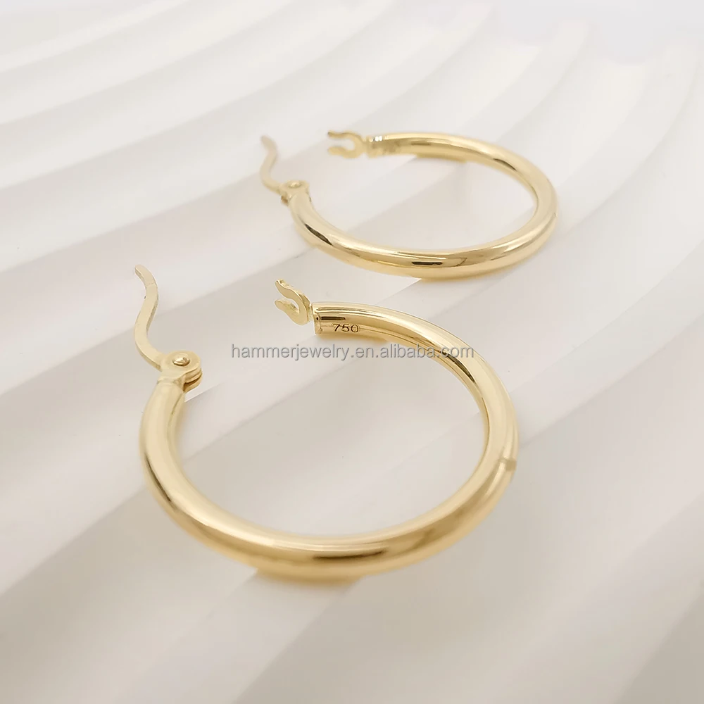 Real Gold Hoop Earrings 18k Ear Rings Fashion Charm Design 20mm Huggies Earring Circle 18k Solid ...